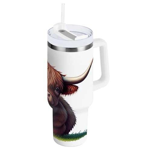 RPLIFE Cute Highland Cow Coffee Tumbler, Stainless Steel Bottle, Insulated Coffee Cups with Lids, Tumbler for Men