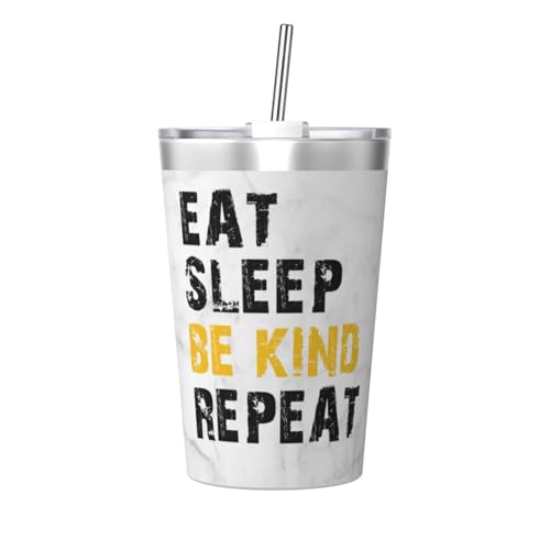 Eat-Sleep-Be-Kind-Repeat-Gifts 12oz Travel Coffee Mug Tumbler with Flip Lid Reusable Insulated Stainless Steel Cold Brew Iced Coffee Cup Thermos-LL