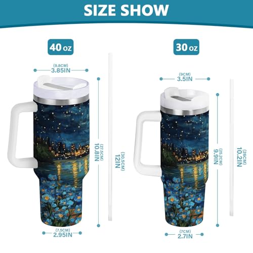 RPLIFE Cute Orange Cat Starry Night 40 Oz Tumbler with Handle, 30 Oz Tumbler, Coffee Tumbler for Women