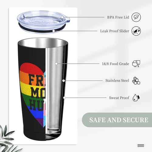 QIANGLAI LGBTQ-Pride-Awareness-Free-Ally-Hugs Stainless Steel Insulated Drinking Sport Cup Coffee Mug 20 Ounce with Lids and Straws