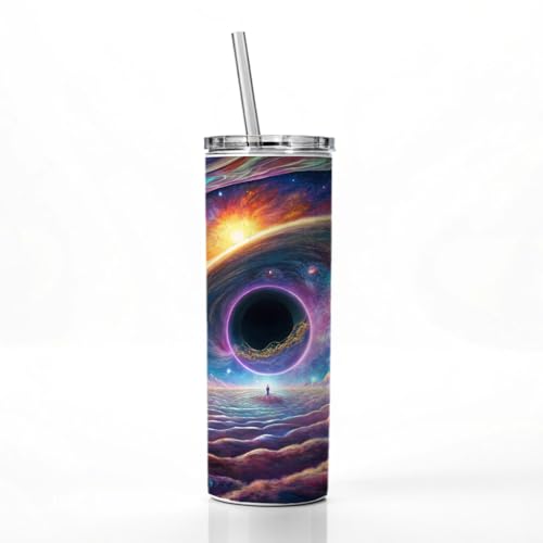 Psychedelic Black Hole Galaxy Space Vibrant Colors Skinny Tumbler 20oz with Straw Insulated Water Bottle Gift