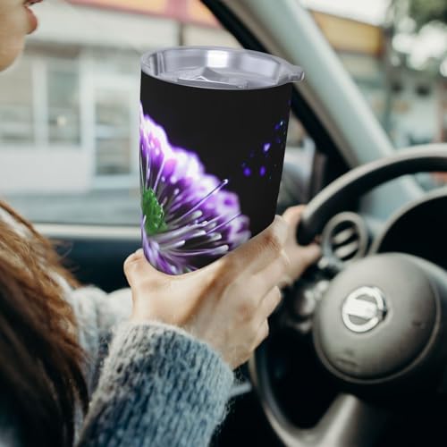 jshmgchw 3d Violet Green Glow 20oz Tumbler, Car Cup With Lid And Straw, Spill-Proof, Stainless Steel Double Wall Vacuum Insulated Reusable Coffee Travel Mug, For Cold Drinks, Hot Beverage