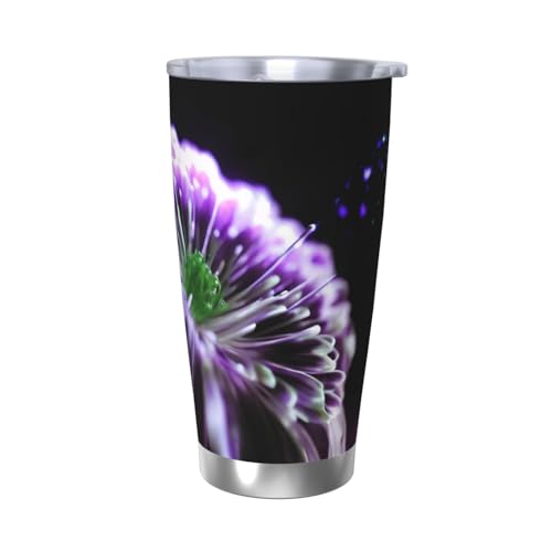 jshmgchw 3d Violet Green Glow 20oz Tumbler, Car Cup With Lid And Straw, Spill-Proof, Stainless Steel Double Wall Vacuum Insulated Reusable Coffee Travel Mug, For Cold Drinks, Hot Beverage