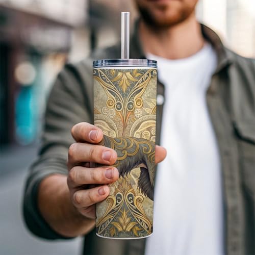 Mudi Dog Art Nouveau Skinny Tumbler 20oz with Straw Insulated Water Bottle Gift