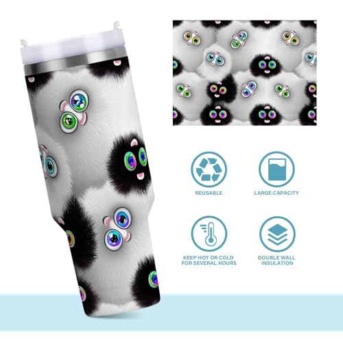 RPLIFE Cute Fun Vivid Black White Creatures 40 Oz Tumbler with Handle, 30 Oz Tumbler with Handle, Travel Coffee Tumbler