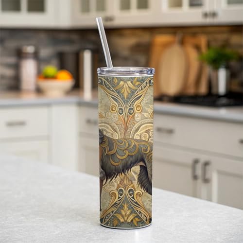 Mudi Dog Art Nouveau Skinny Tumbler 20oz with Straw Insulated Water Bottle Gift