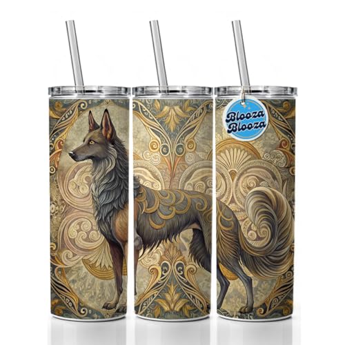 Mudi Dog Art Nouveau Skinny Tumbler 20oz with Straw Insulated Water Bottle Gift