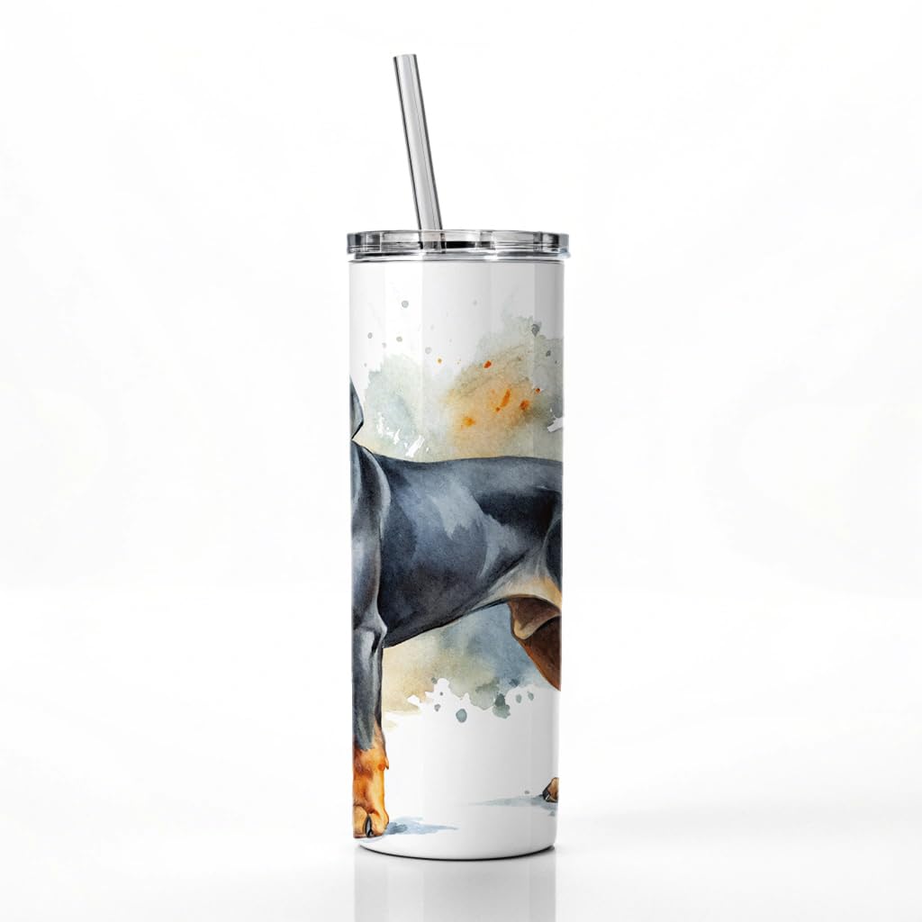 Black And Tan Coonhound Dog Watercolor Style Skinny Tumbler 20oz with Straw Insulated Water Bottle Gift