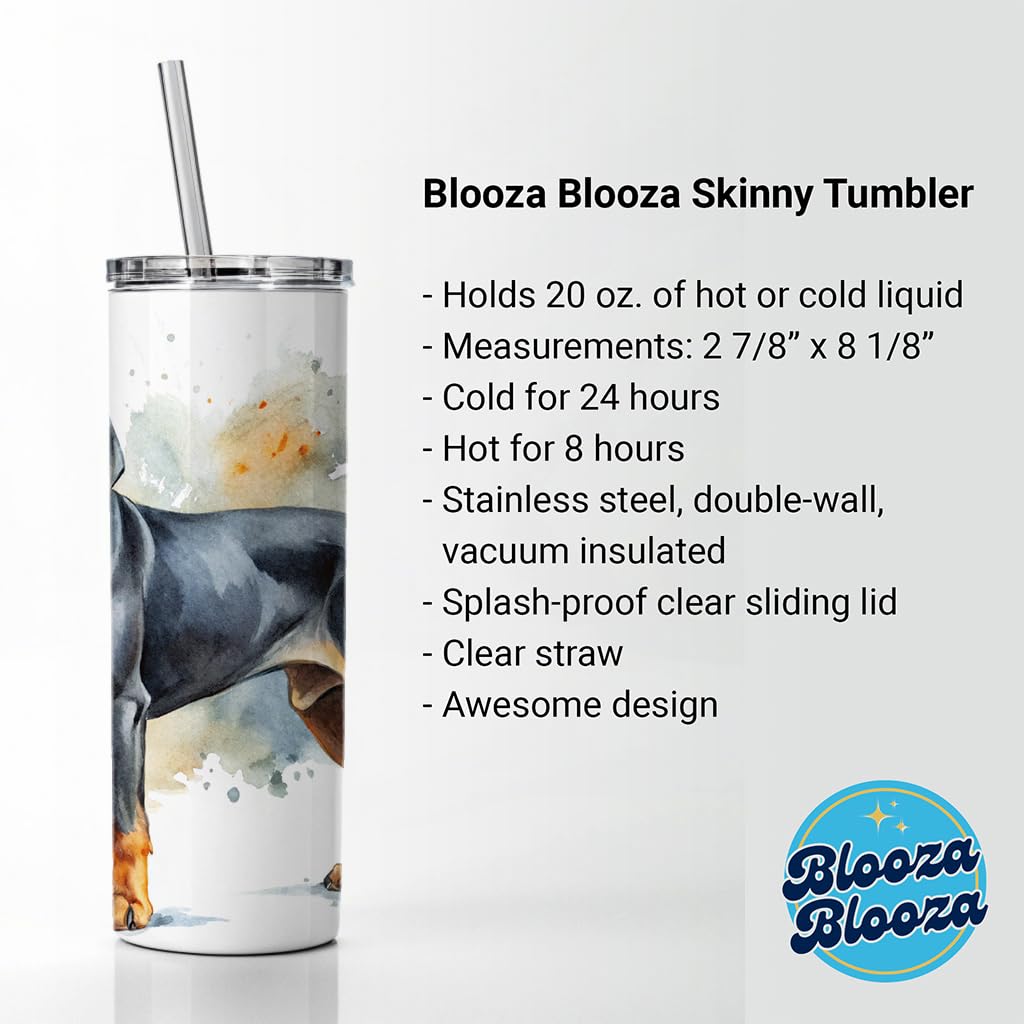 Black And Tan Coonhound Dog Watercolor Style Skinny Tumbler 20oz with Straw Insulated Water Bottle Gift