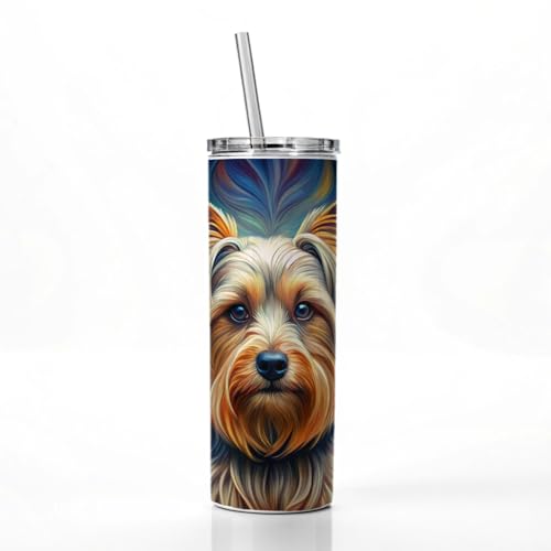Silky Terrier Dog Art Nouveau Skinny Tumbler 20oz with Straw Insulated Water Bottle Gift