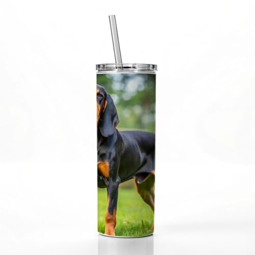 Black And Tan Coonhound Dog Photo Skinny Tumbler 20oz with Straw Insulated Water Bottle Gift