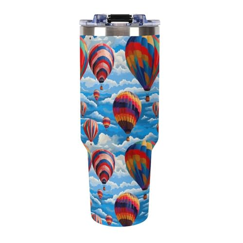 Hot Air Balloons 40 Oz Stainless Steel Cup Travel Tumbler with Handle and Straw Lightweight Coffee Mug for Home Office