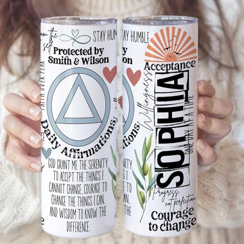 Personalized AA Recovery Affirmations Tumbler, Stainless Steel Vacuum Insulated Coffee Cup with Lid and Straw Double Wall Travel Mug for Tea Cold Beverages Drinks (30 oz)