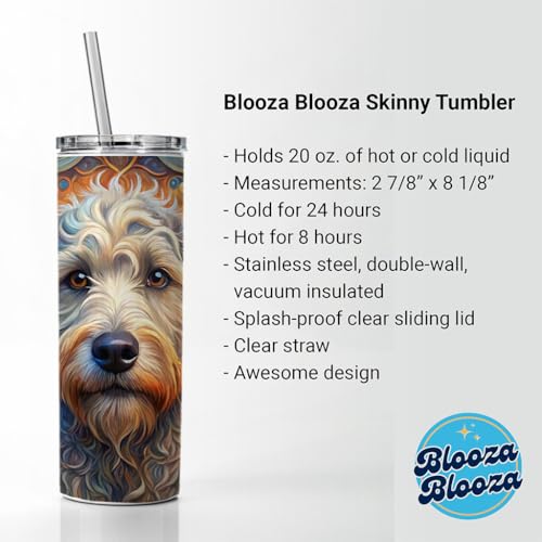 Schnoodle Dog Art Nouveau Skinny Tumbler 20oz with Straw Insulated Water Bottle Gift