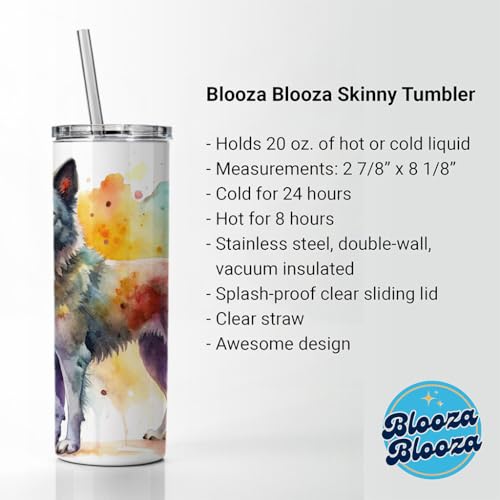 Mudi Dog Watercolor Style Skinny Tumbler 20oz with Straw Insulated Water Bottle Gift