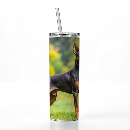 German Pinscher Dog Photo Skinny Tumbler 20oz with Straw Insulated Water Bottle Gift