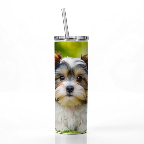 Biewer Terrier Dog Puppy Photo Skinny Tumbler 20oz with Straw Insulated Water Bottle Gift