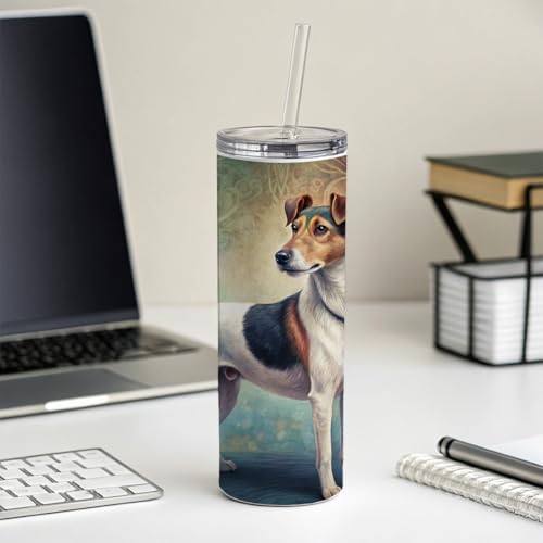 Smooth Fox Terrier Dog Art Nouveau Skinny Tumbler 20oz with Straw Insulated Water Bottle Gift