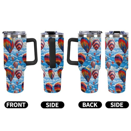 Hot Air Balloons 40 Oz Stainless Steel Cup Travel Tumbler with Handle and Straw Lightweight Coffee Mug for Home Office