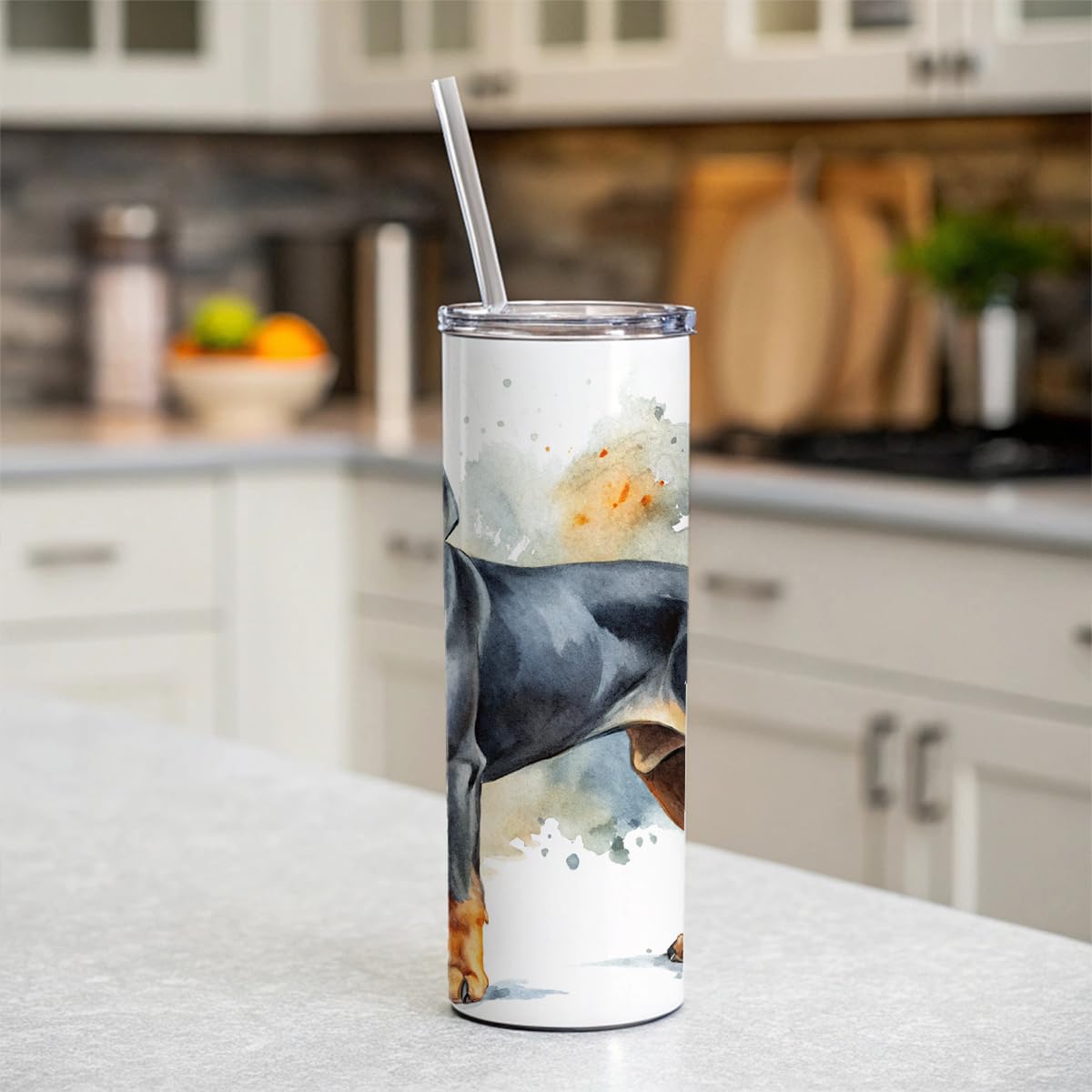 Black And Tan Coonhound Dog Watercolor Style Skinny Tumbler 20oz with Straw Insulated Water Bottle Gift