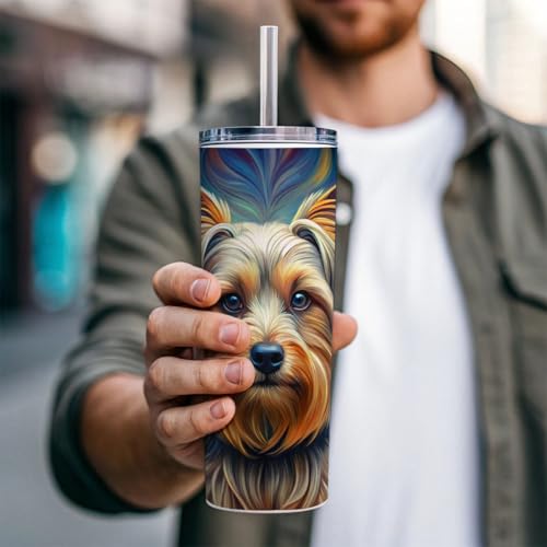 Silky Terrier Dog Art Nouveau Skinny Tumbler 20oz with Straw Insulated Water Bottle Gift