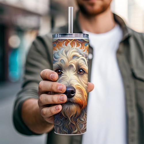 Schnoodle Dog Art Nouveau Skinny Tumbler 20oz with Straw Insulated Water Bottle Gift