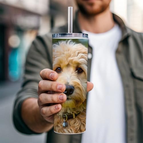 Goldendoodle Dog Photo Skinny Tumbler 20oz with Straw Insulated Water Bottle Gift