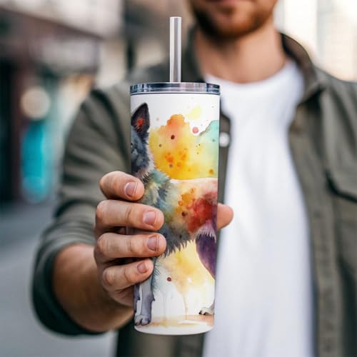 Mudi Dog Watercolor Style Skinny Tumbler 20oz with Straw Insulated Water Bottle Gift