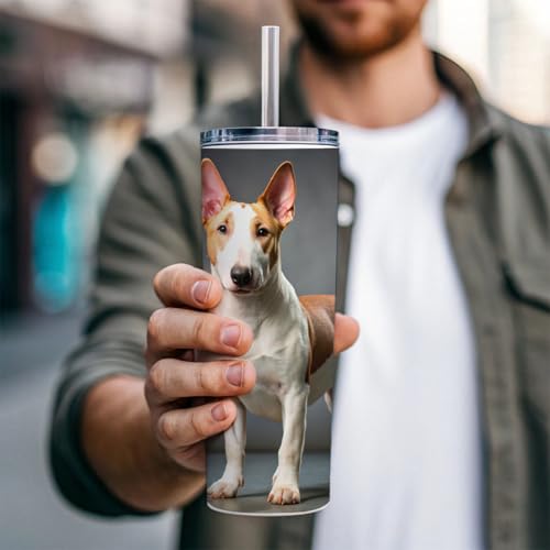 Miniature Bull Terrier Dog Photo Skinny Tumbler 20oz with Straw Insulated Water Bottle Gift