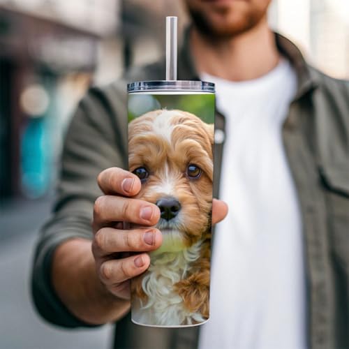 Cavapoo Dog Puppy Photo Skinny Tumbler 20oz with Straw Insulated Water Bottle Gift