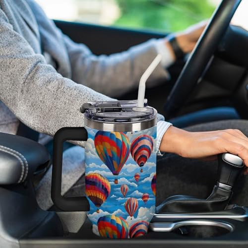 Hot Air Balloons 40 Oz Stainless Steel Cup Travel Tumbler with Handle and Straw Lightweight Coffee Mug for Home Office