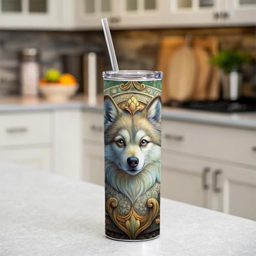 Pomsky Dog Art Nouveau Skinny Tumbler 20oz with Straw Insulated Water Bottle Gift