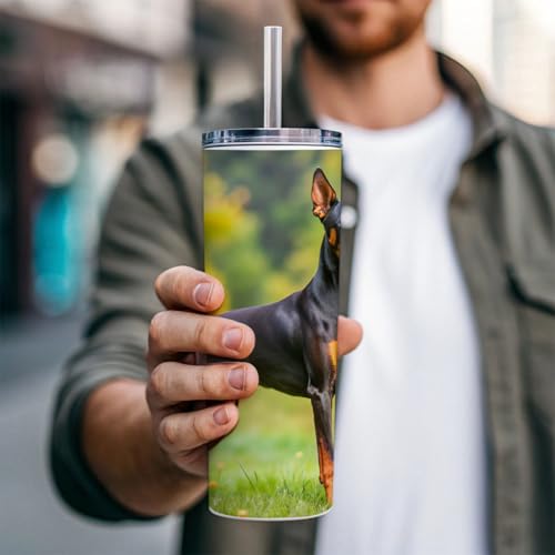 German Pinscher Dog Photo Skinny Tumbler 20oz with Straw Insulated Water Bottle Gift