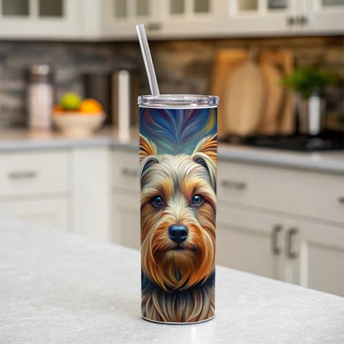 Silky Terrier Dog Art Nouveau Skinny Tumbler 20oz with Straw Insulated Water Bottle Gift