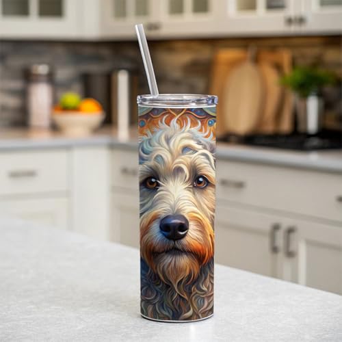 Schnoodle Dog Art Nouveau Skinny Tumbler 20oz with Straw Insulated Water Bottle Gift