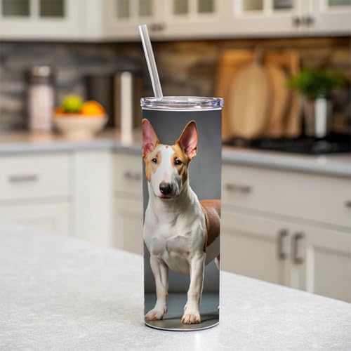 Miniature Bull Terrier Dog Photo Skinny Tumbler 20oz with Straw Insulated Water Bottle Gift