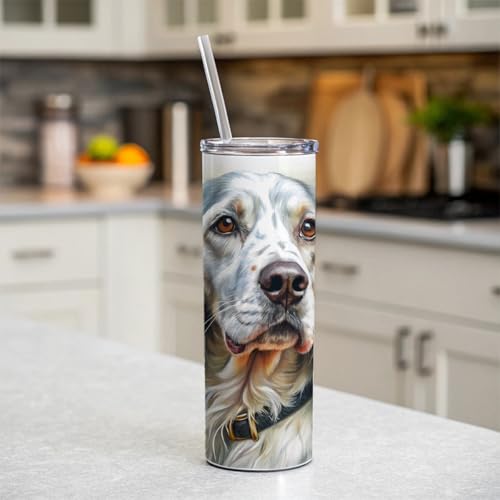 English Setter Dog Illustration Skinny Tumbler 20oz with Straw Insulated Water Bottle Gift