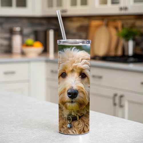 Goldendoodle Dog Photo Skinny Tumbler 20oz with Straw Insulated Water Bottle Gift