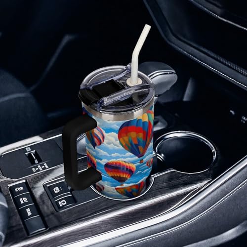 Hot Air Balloons 40 Oz Stainless Steel Cup Travel Tumbler with Handle and Straw Lightweight Coffee Mug for Home Office