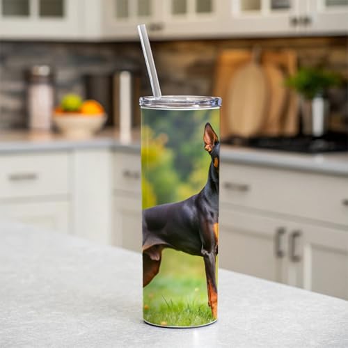 German Pinscher Dog Photo Skinny Tumbler 20oz with Straw Insulated Water Bottle Gift