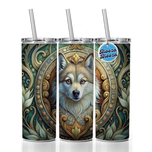 Pomsky Dog Art Nouveau Skinny Tumbler 20oz with Straw Insulated Water Bottle Gift