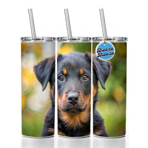 Beauceron Dog Puppy Photo Skinny Tumbler 20oz with Straw Insulated Water Bottle Gift