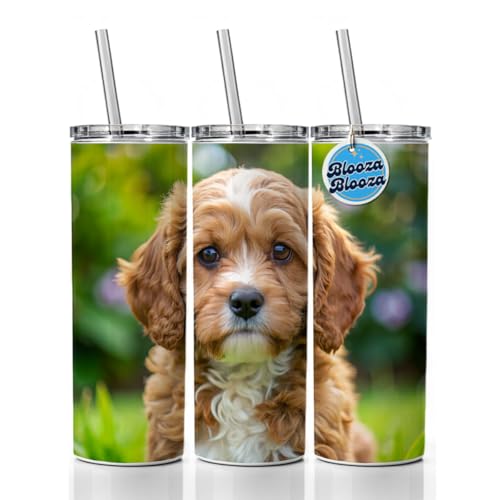 Cavapoo Dog Puppy Photo Skinny Tumbler 20oz with Straw Insulated Water Bottle Gift