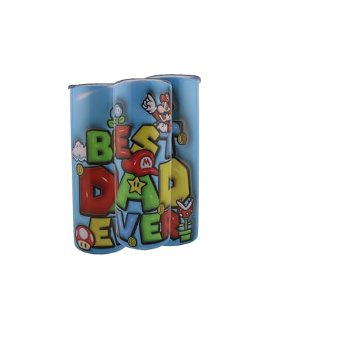Alpha Custom Printing Retro Gamer Best Dad Ever 20oz Tumbler – Classic Arcade-Inspired Design – Insulated Stainless Steel Cup with Lid & Straw