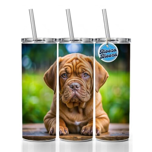 Dogues De Bordeaux Dog Puppy Photo Skinny Tumbler 20oz with Straw Insulated Water Bottle Gift