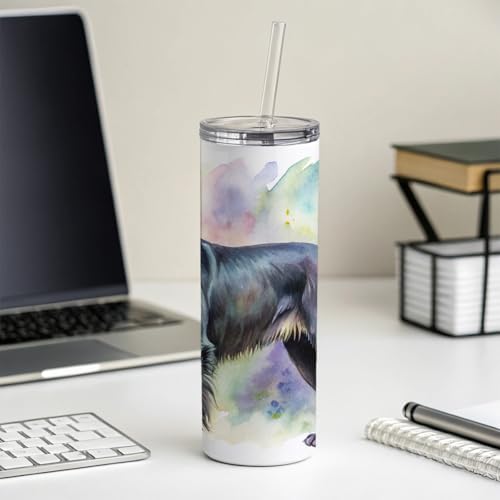Flat Coated Retriever Dog Watercolor Style Skinny Tumbler 20oz with Straw Insulated Water Bottle Gift
