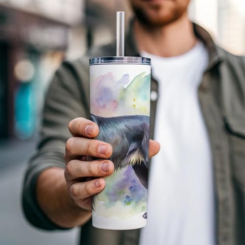 Flat Coated Retriever Dog Watercolor Style Skinny Tumbler 20oz with Straw Insulated Water Bottle Gift
