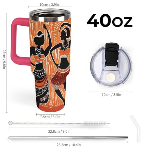 African Tribal Women 40 Oz Stainless Steel Cup Travel Tumbler with Handle and Straw Lightweight Coffee Mug for Home Office