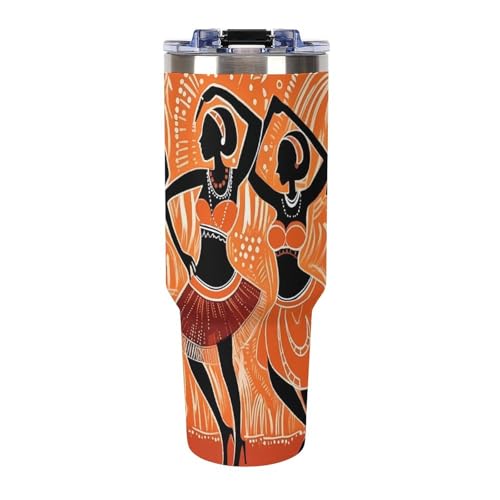 African Tribal Women 40 Oz Stainless Steel Cup Travel Tumbler with Handle and Straw Lightweight Coffee Mug for Home Office