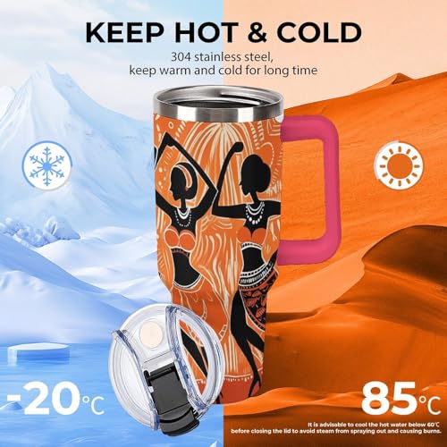 African Tribal Women 40 Oz Stainless Steel Cup Travel Tumbler with Handle and Straw Lightweight Coffee Mug for Home Office